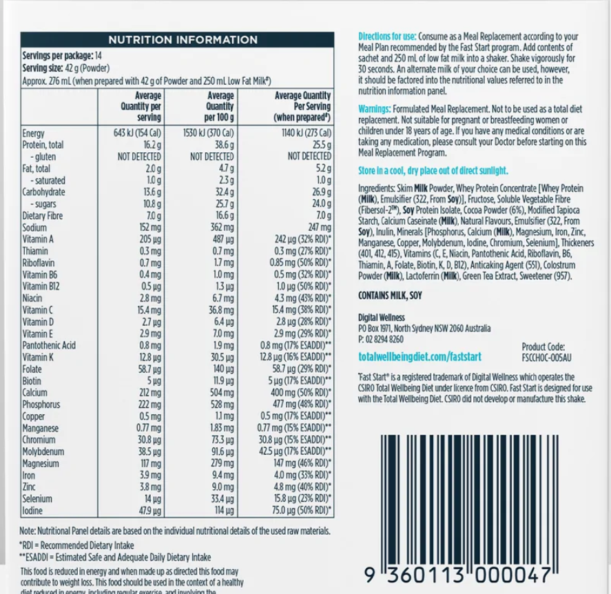 What is in the Fast Start shakes?